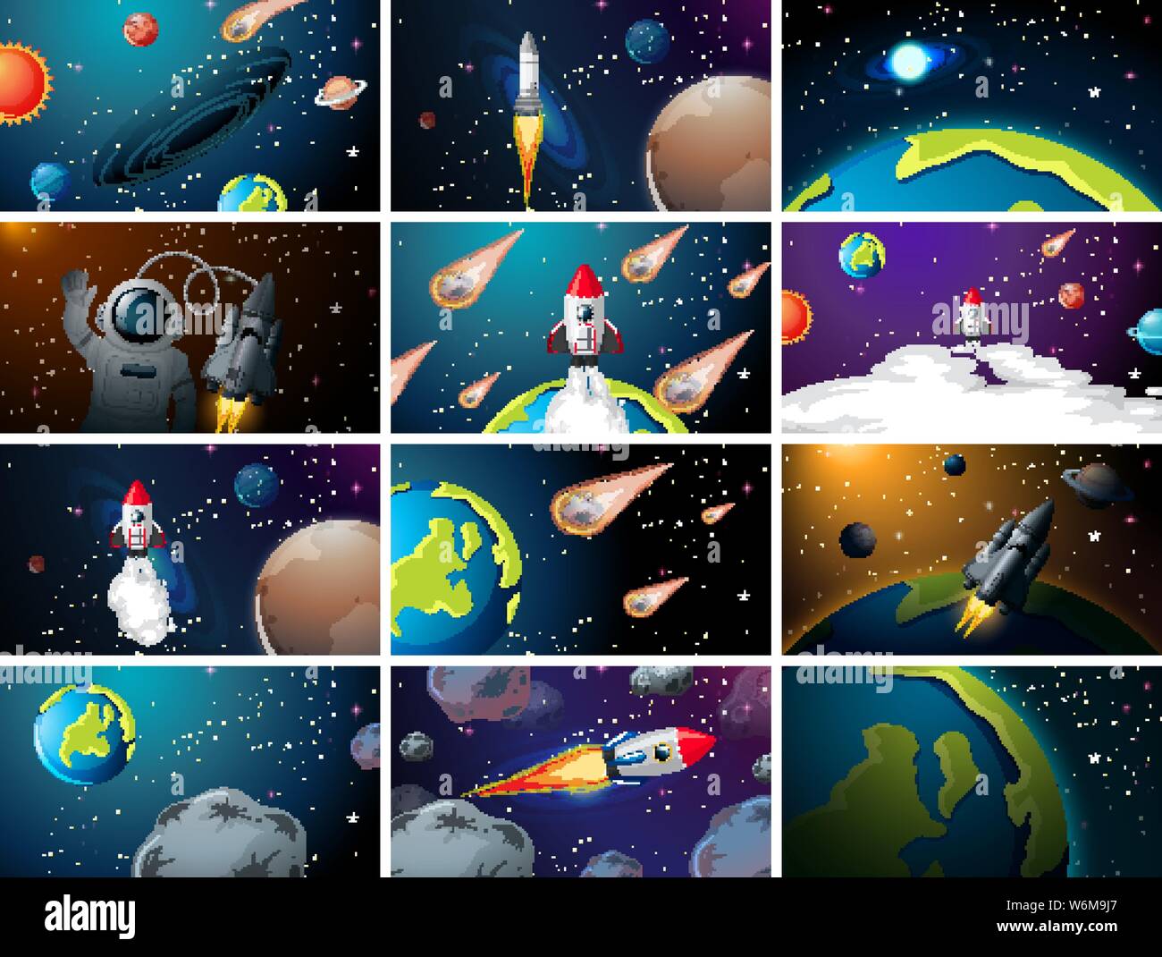Huge space scene set illustration Stock Vector Image & Art - Alamy
