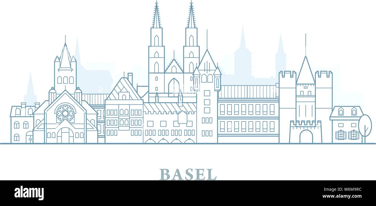 Basel skyline, Switzerland - old town outline, city panorama with ...