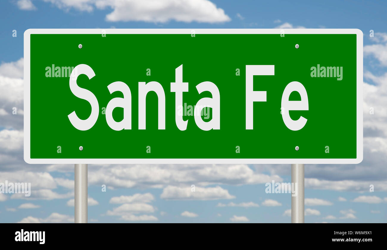 Rendering of a green highway sign for Santa Fe New Mexicon Stock Photo ...