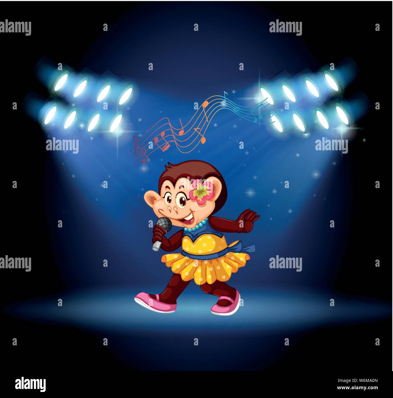 Monkey singing on stage with lights illustration Stock Vector Image ...