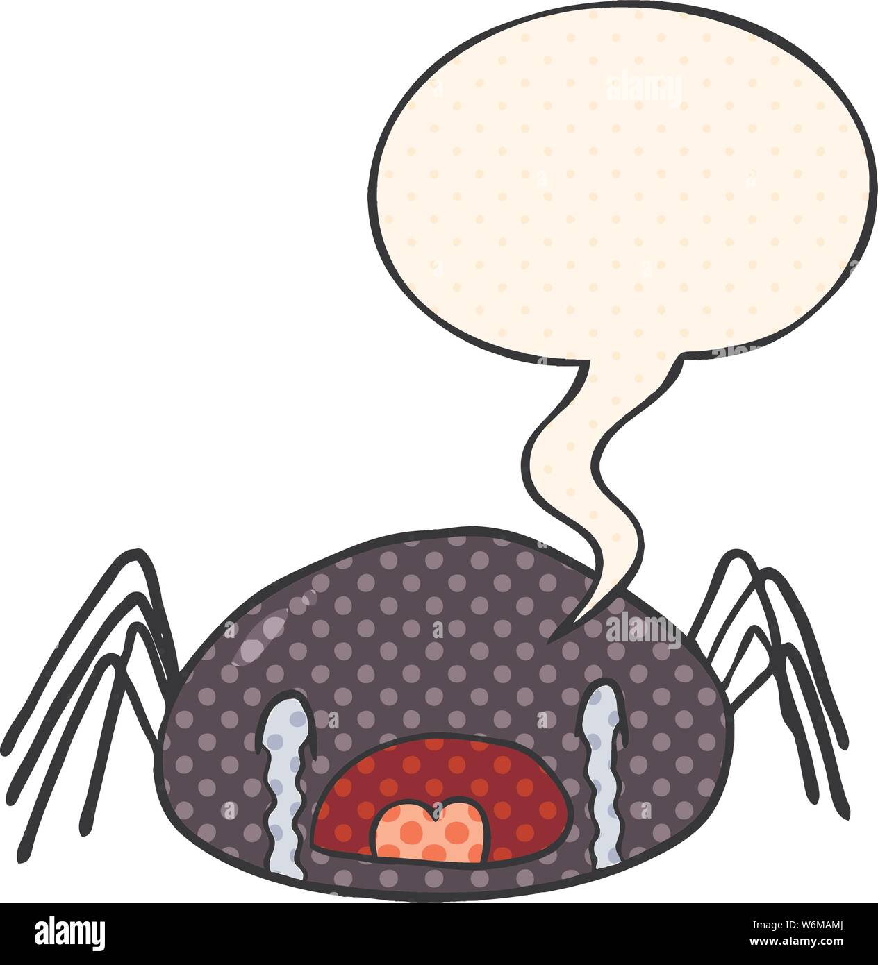 cartoon halloween spider crying with speech bubble in comic book style ...
