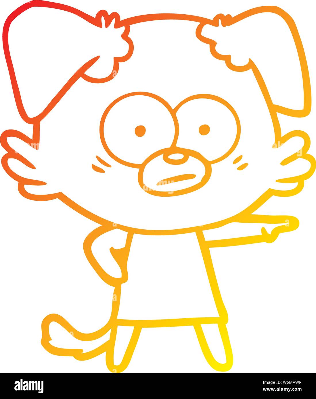 warm gradient line drawing of a nervous cartoon dog in dress pointing ...
