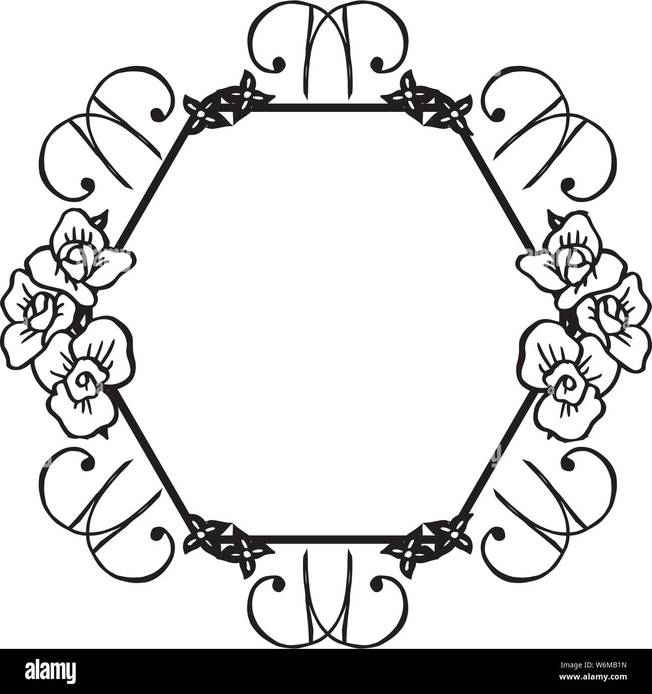 Beautiful flower frame vignette, isolated on white background. Vector ...