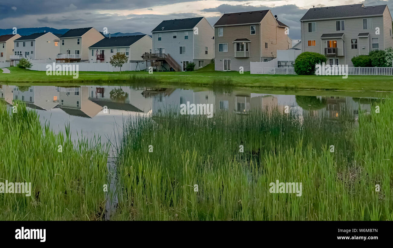 Panorama frame Overcast sky over a scenic neighborhood with lovely ...