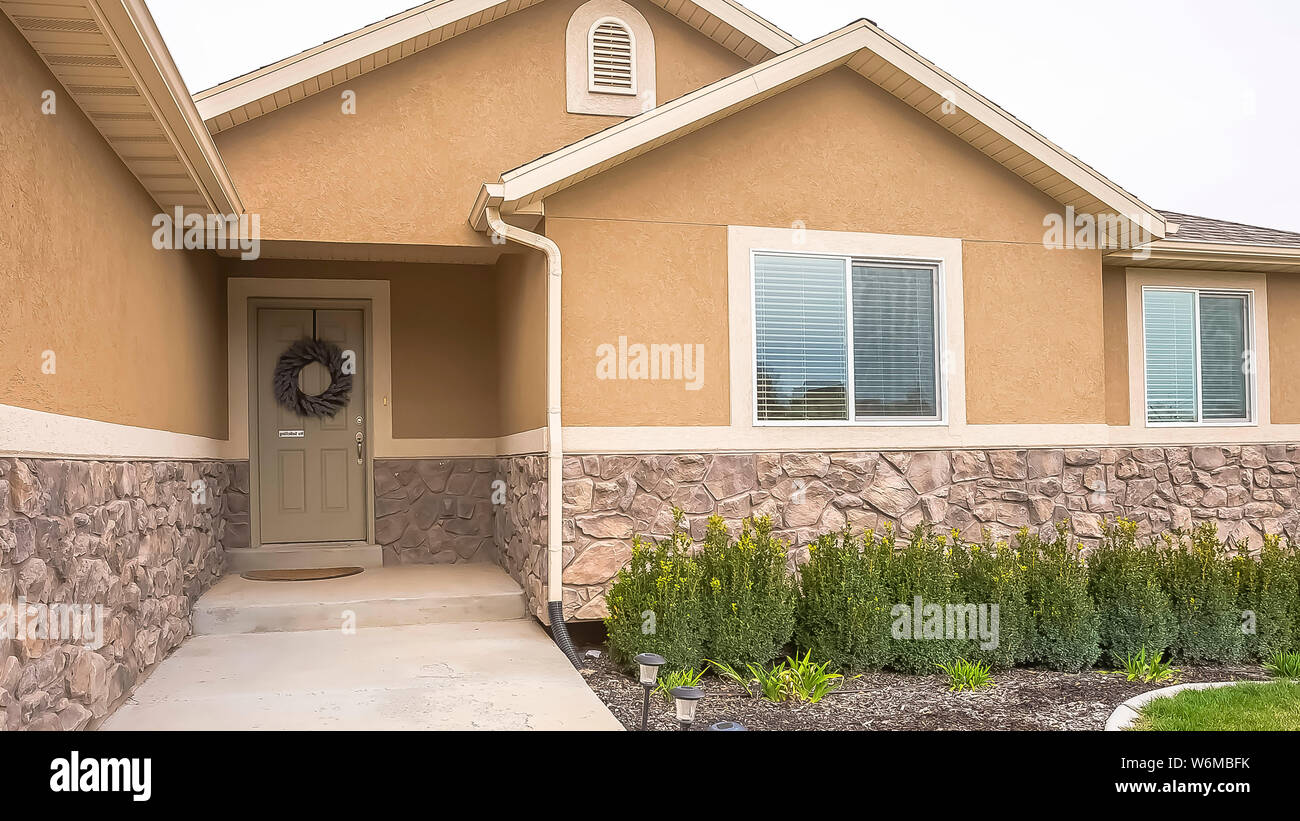 Panorama frame Pathway lined with bollard lights and leading to the ...