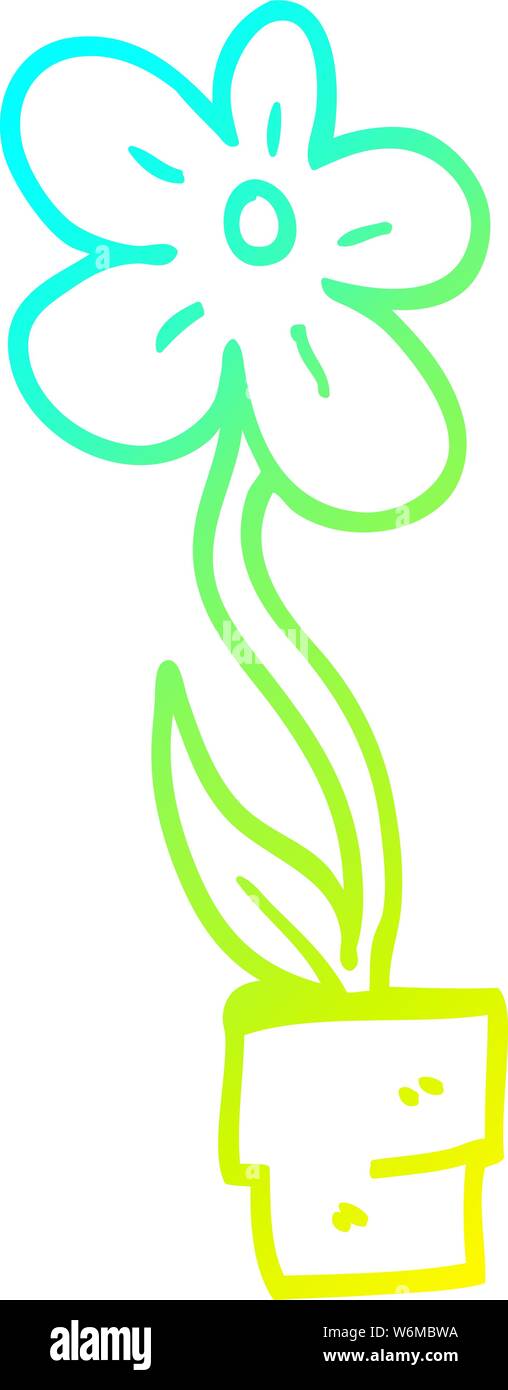 cold gradient line drawing of a cartoon flower pot Stock Vector Image ...