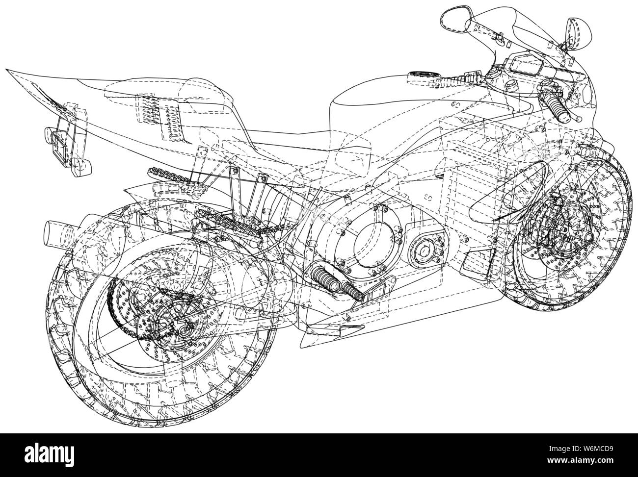 Sport motorcycle technical wire-frame. Vector illustration. Tracing ...