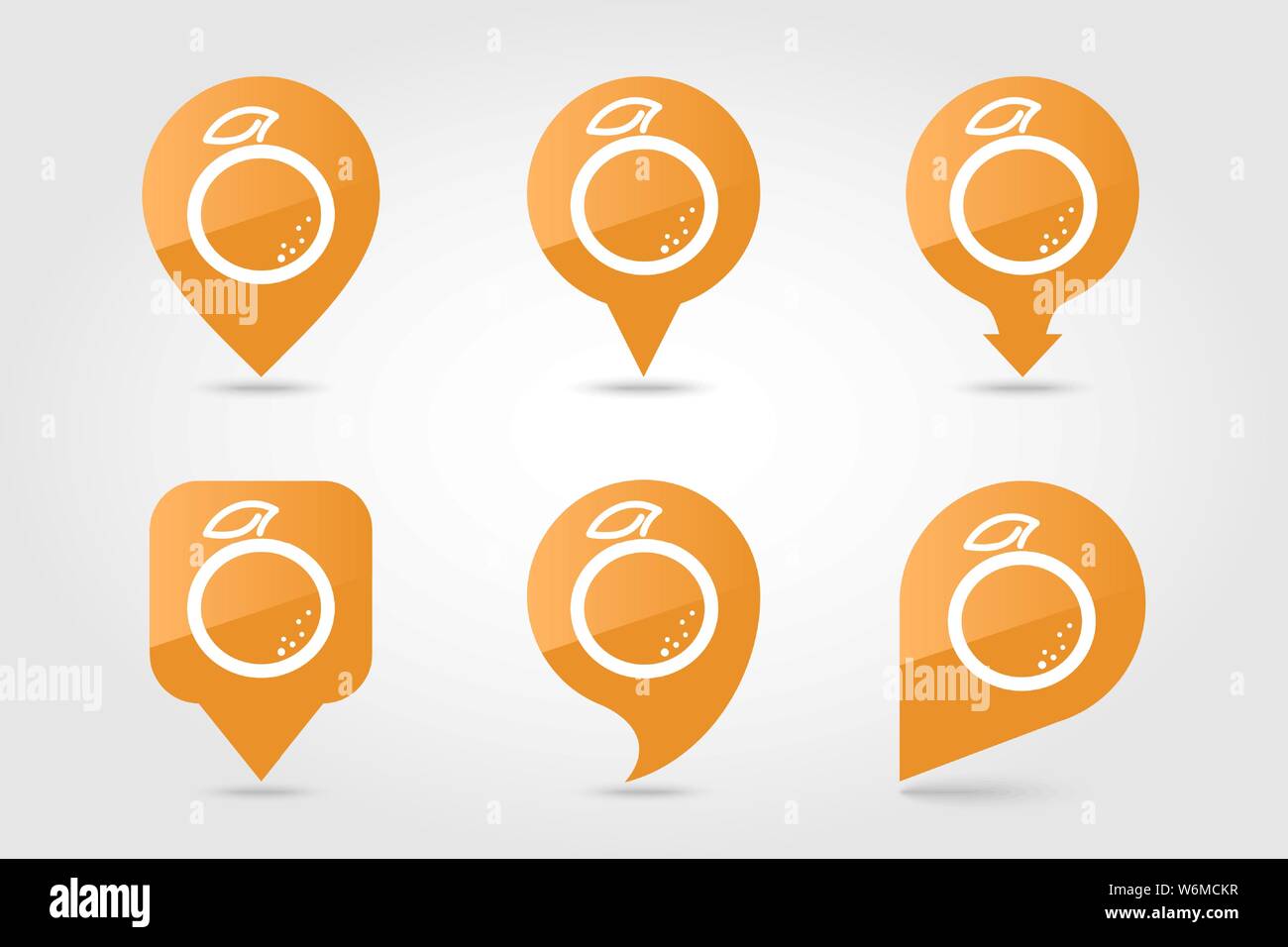 Orange with leaf pin map icon. Orange citrus fruit sign. Map pointer ...