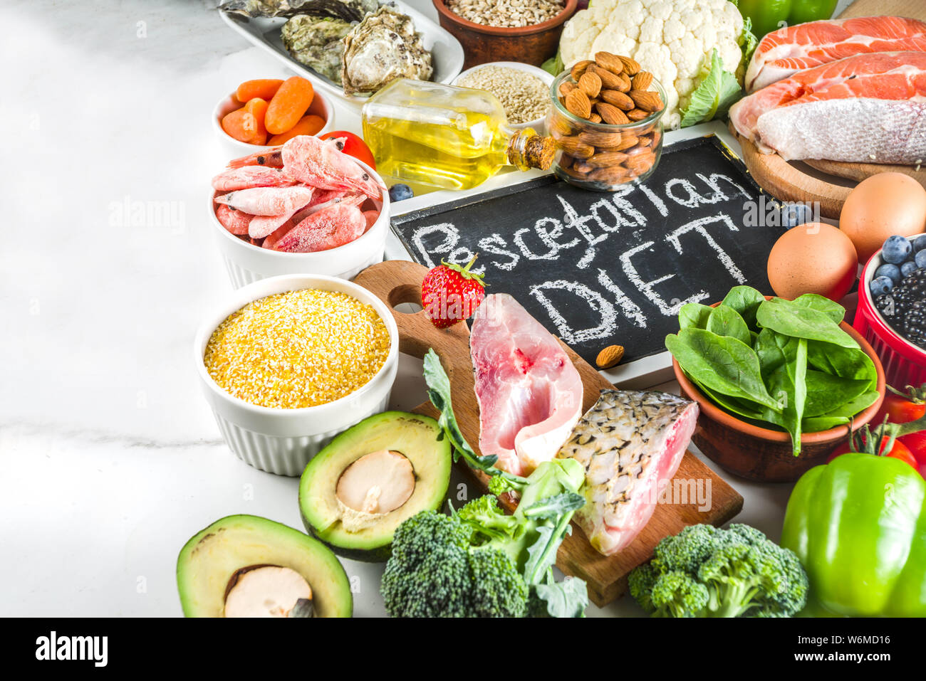 Pescetarian diet plan ingredients, healthy balanced grocery food, fresh ...