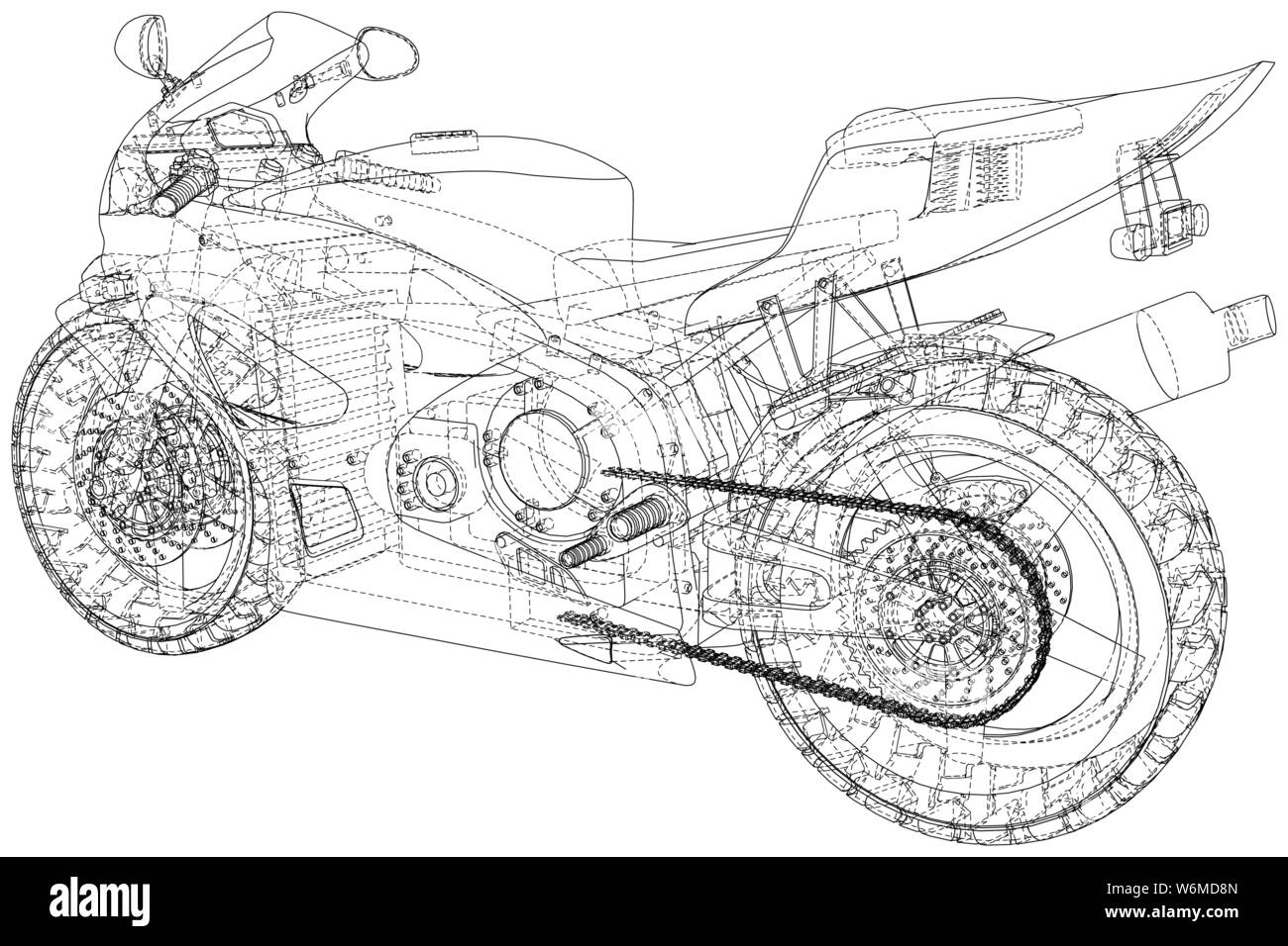 Sport motorcycle technical wire-frame. Vector illustration. Tracing ...