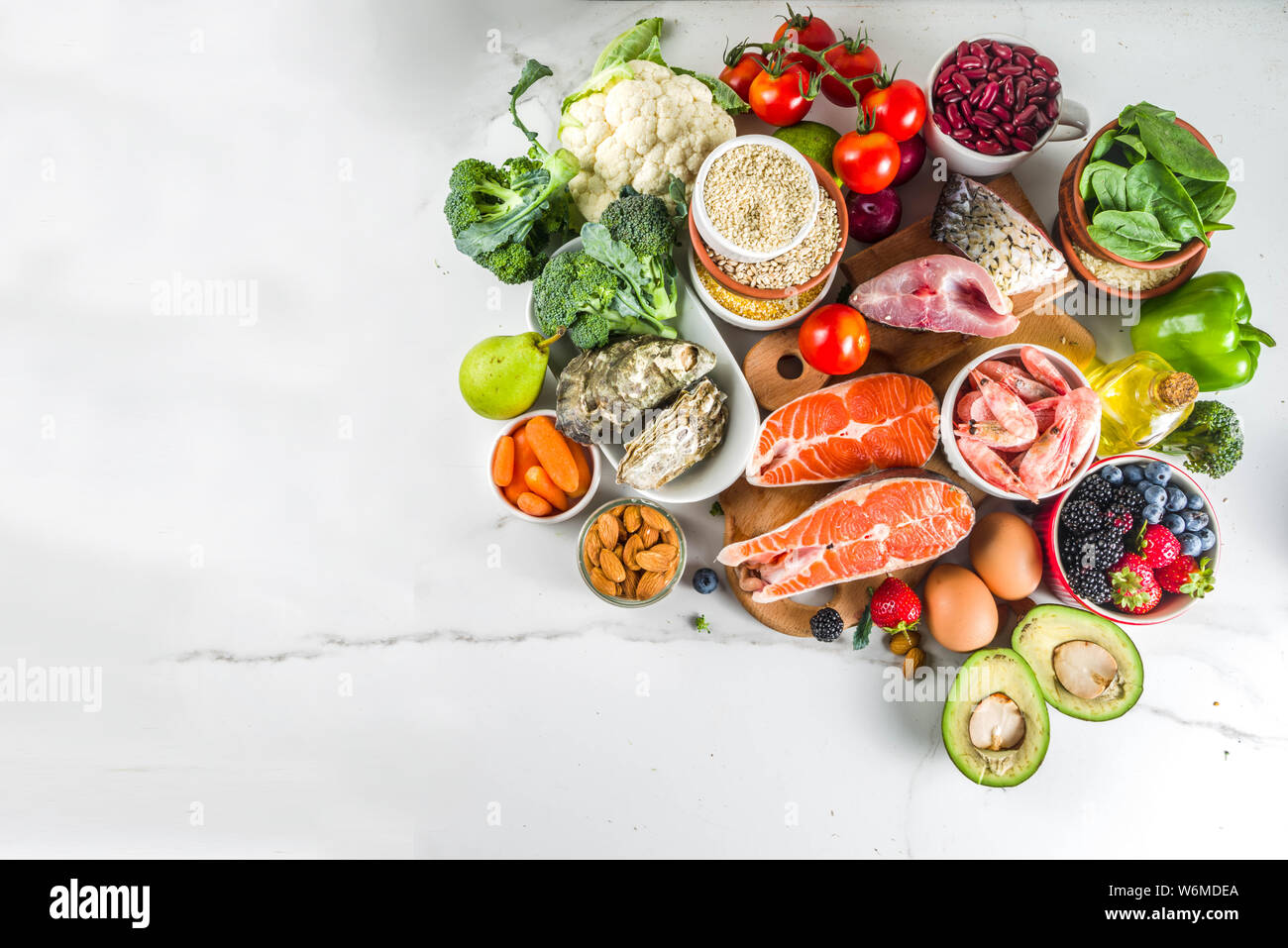 Pescetarian diet plan ingredients, healthy balanced grocery food, fresh ...