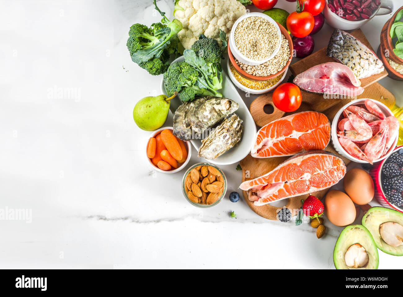 Pescetarian diet plan ingredients, healthy balanced grocery food, fresh ...
