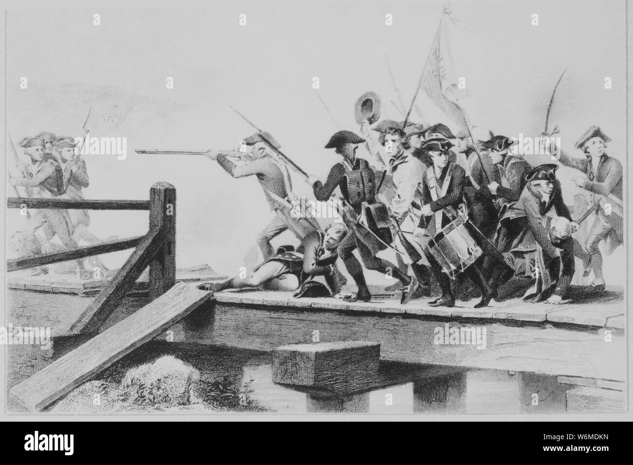 The Struggle at Concord Bridge. April 1775. Copy of engraving by W. J ...
