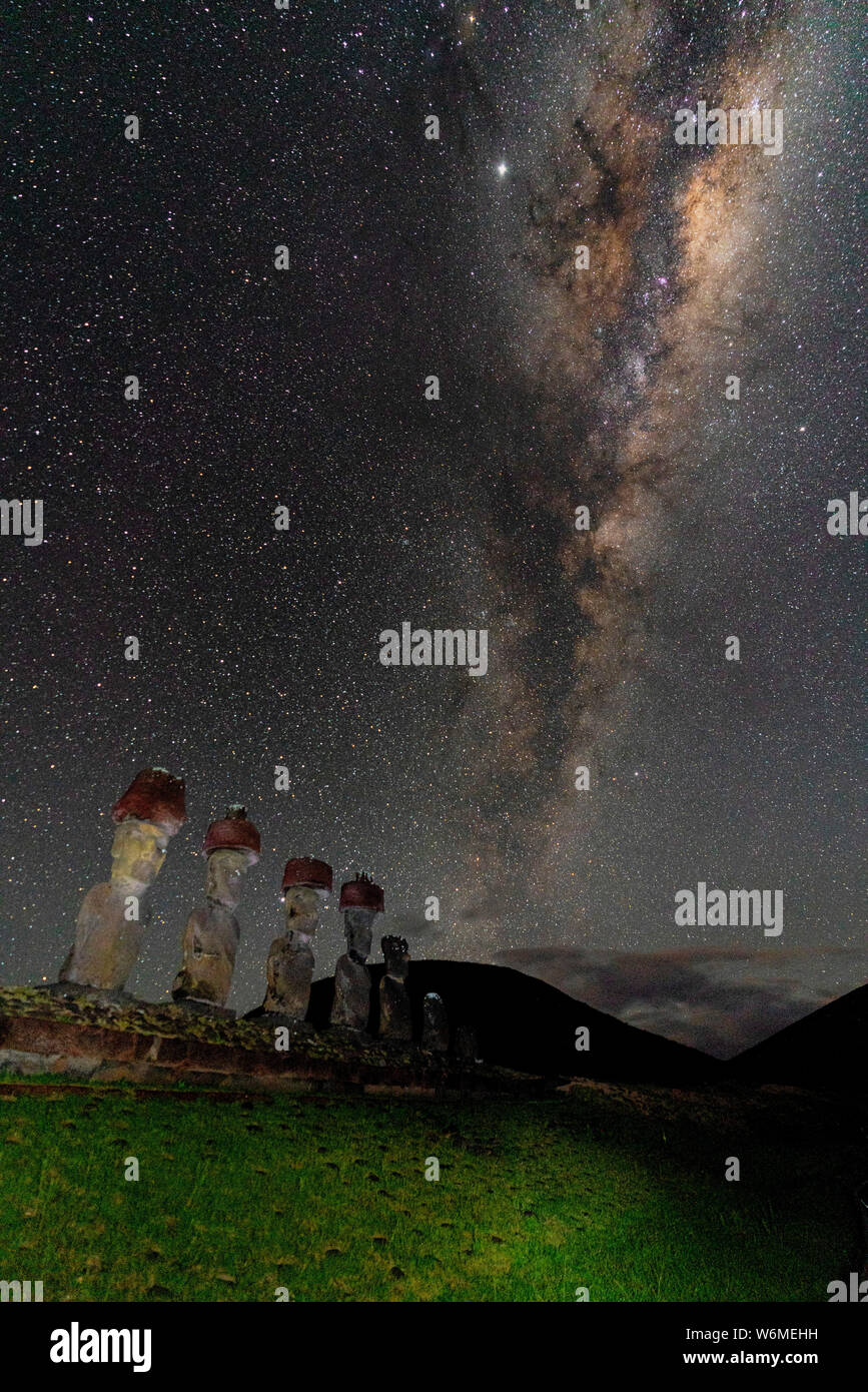 Milky Way Shows Above Moai On Easter Island, Chile Stock Photo - Alamy