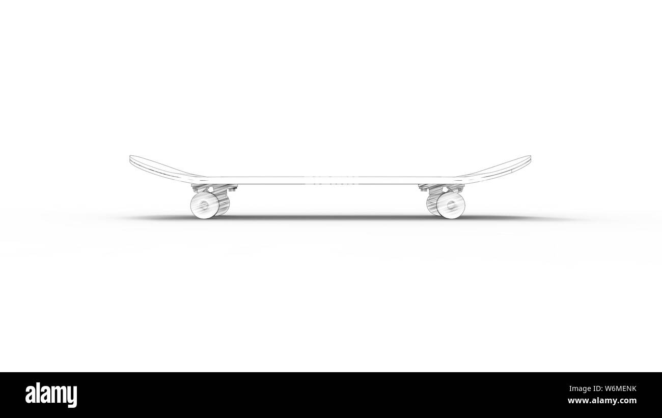 3D rendering of a computer model skateboard isolated in white studio ...