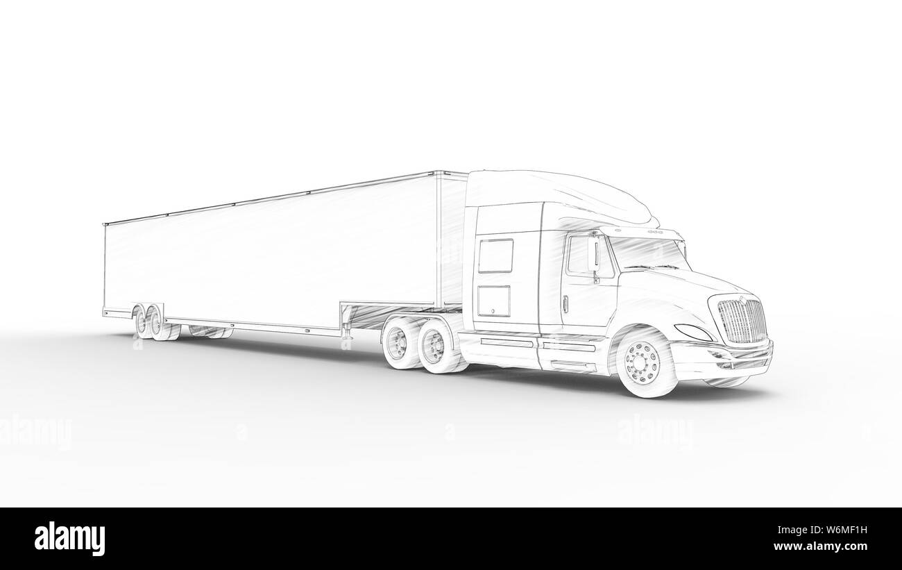 3D rendering of a computer model large truck with trailer isolated in ...