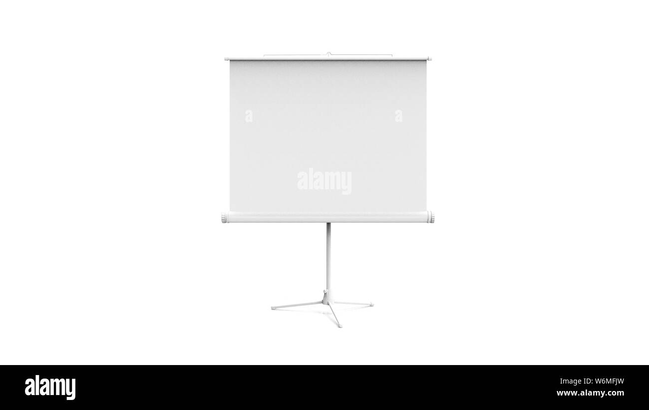 3d rendering of a white empty projection screen isolated in white ...