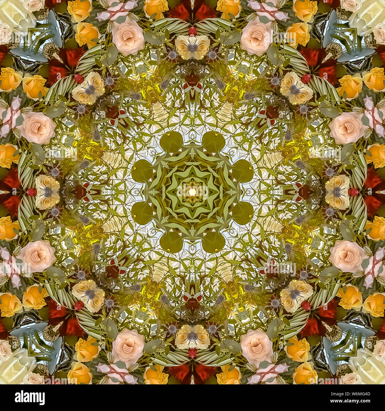Square Muted colors on a flowers in circular arrangement at wedding in ...