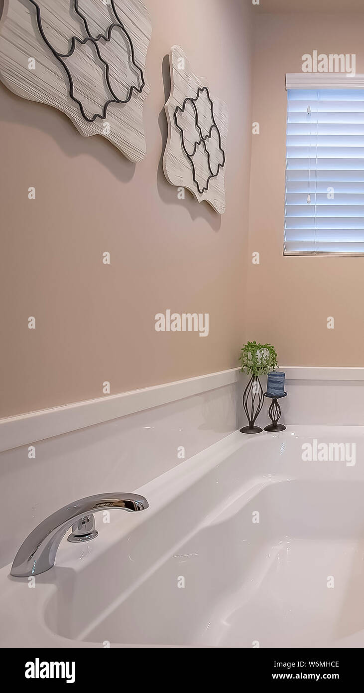 Vertical Glass walled shower stall and shiny bathtub inside the ...