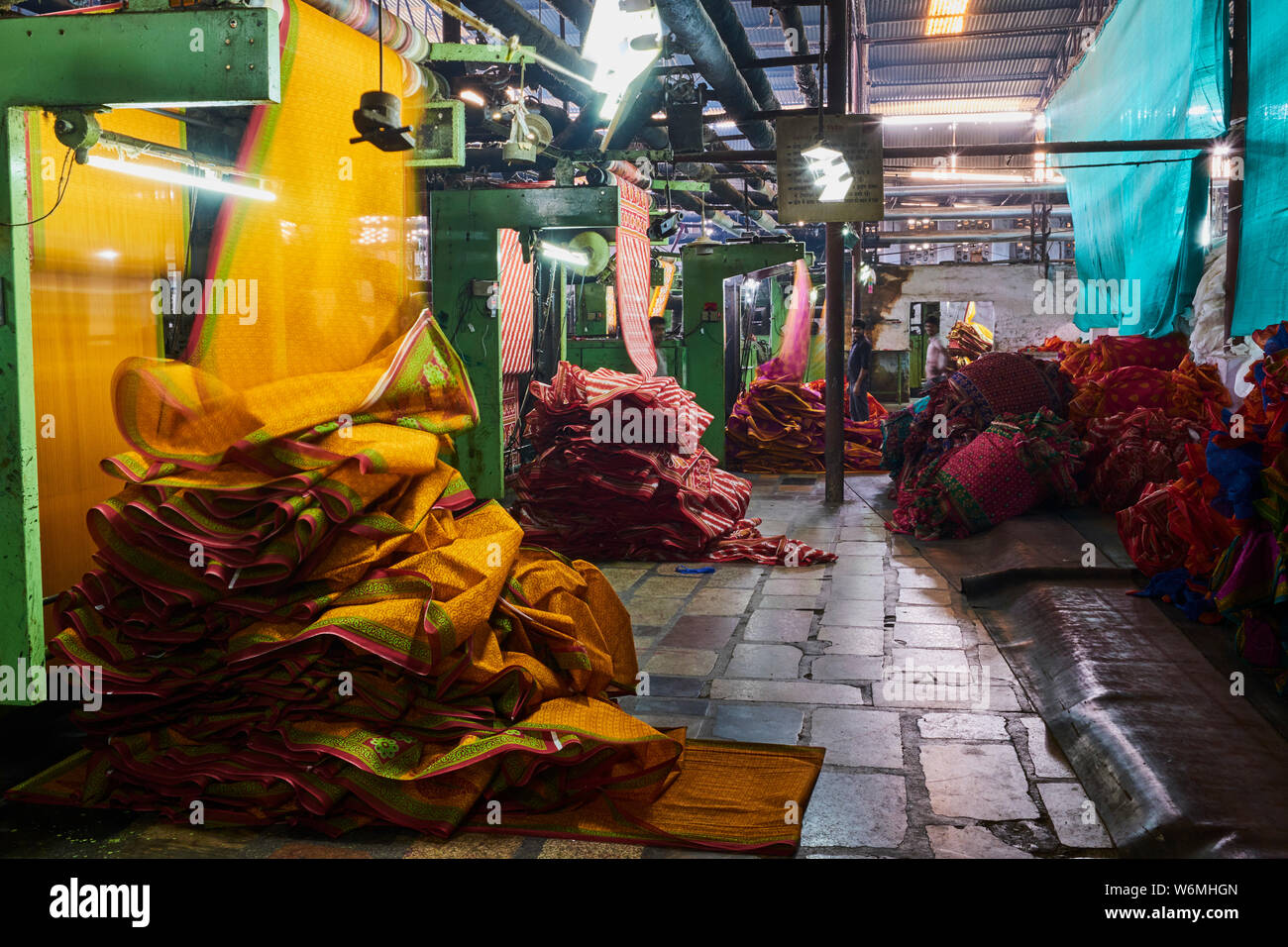 India, Rajasthan, Sari Factory, Textile are dried in the open air ...