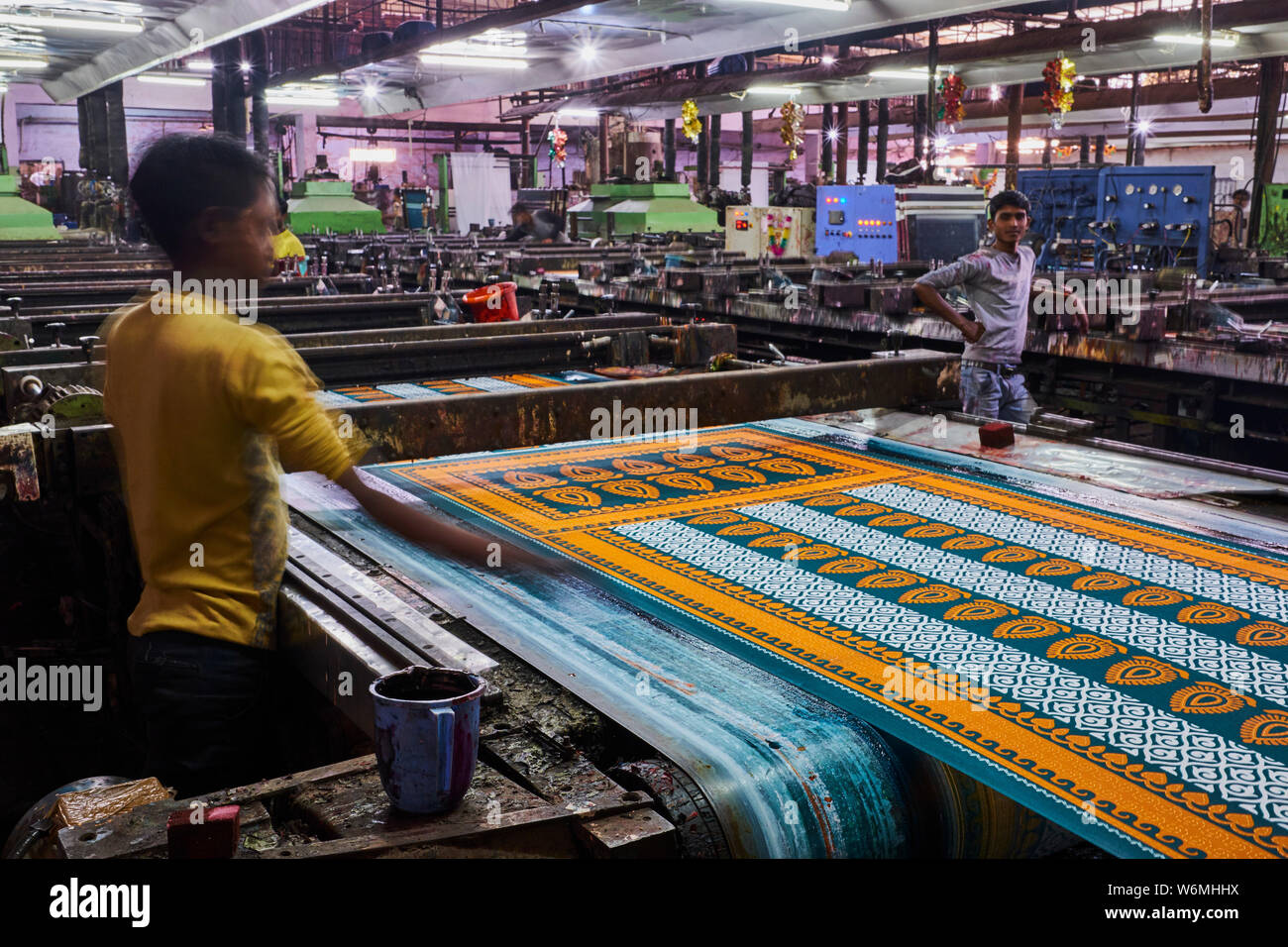 India, Rajasthan, Sari Factory, Textile are dried in the open air ...
