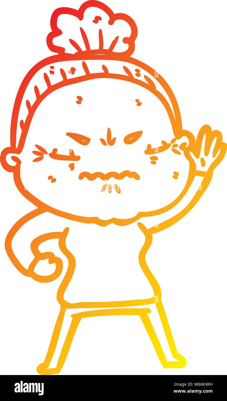 warm gradient line drawing of a cartoon annoyed old lady Stock Vector ...