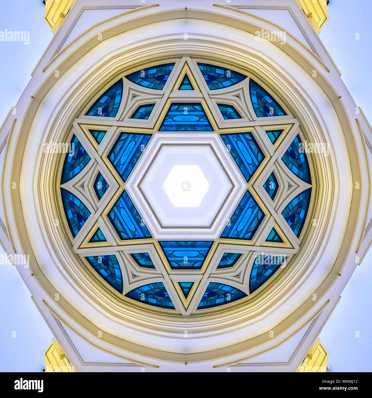 Square frame A white temple church with windows reflected Stock Photo ...