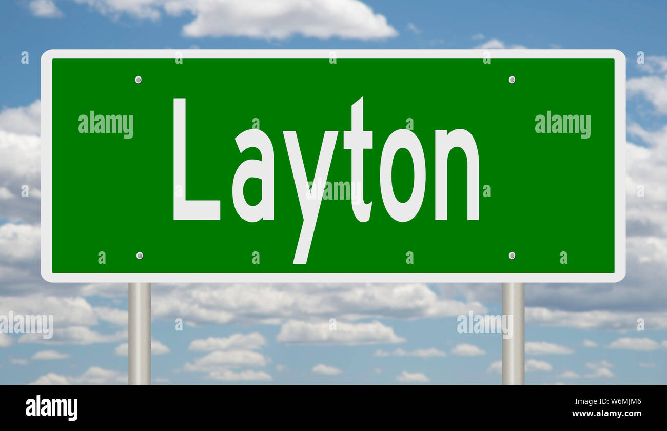 Rendering of a green highway sign for Layton Stock Photo - Alamy
