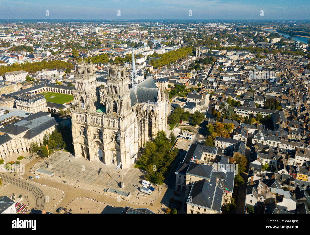 Aerial view of Orleans old center and Sainte-Croix Cathedral, France ...