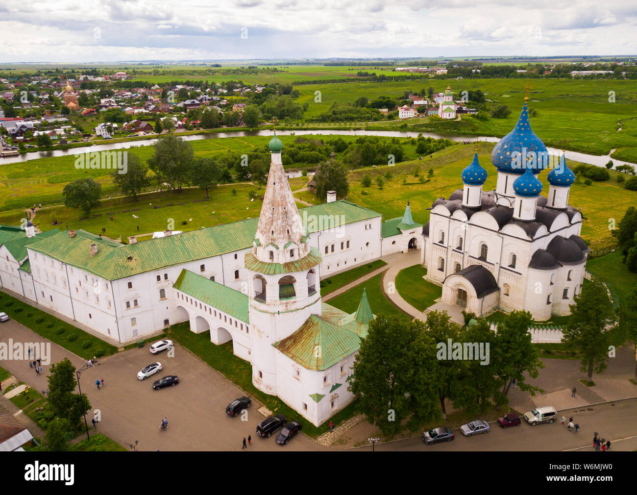 Aerial view of Suzdal Kremlin with Cathedral of Nativity, oldest part ...