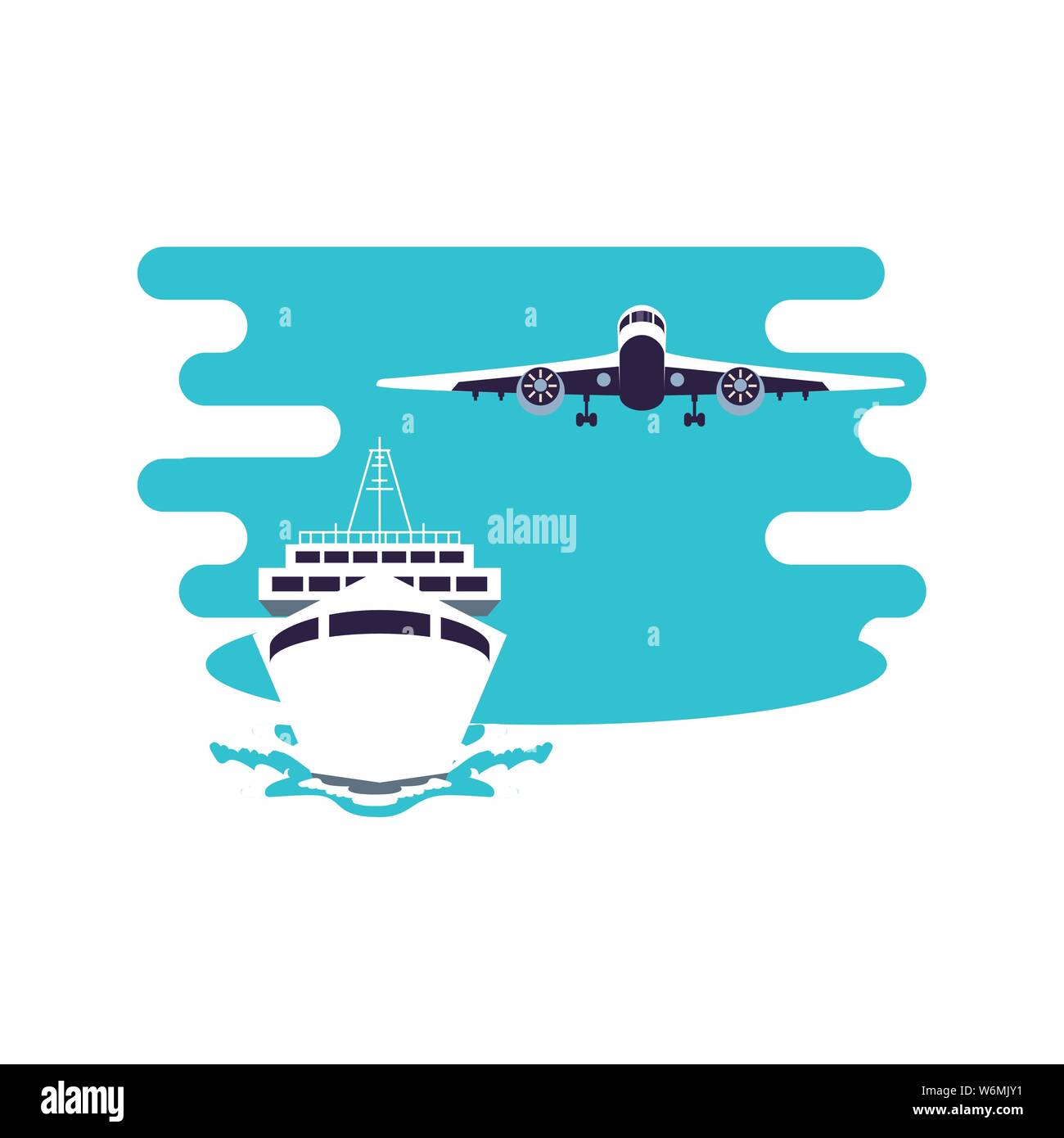 ship cruise boat travel with airplane flying vector illustration design ...