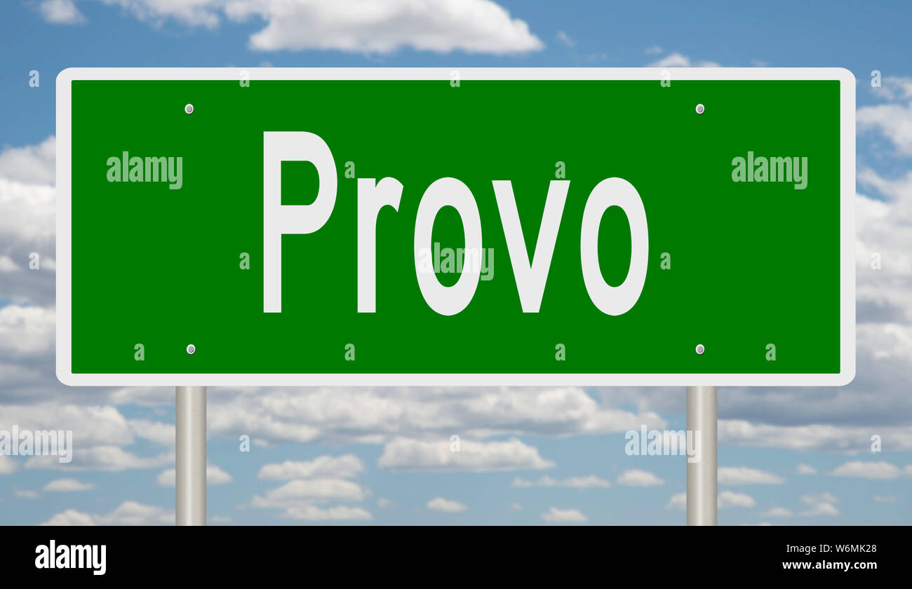 Rendering of a green highway sign for Provo Utah Stock Photo - Alamy