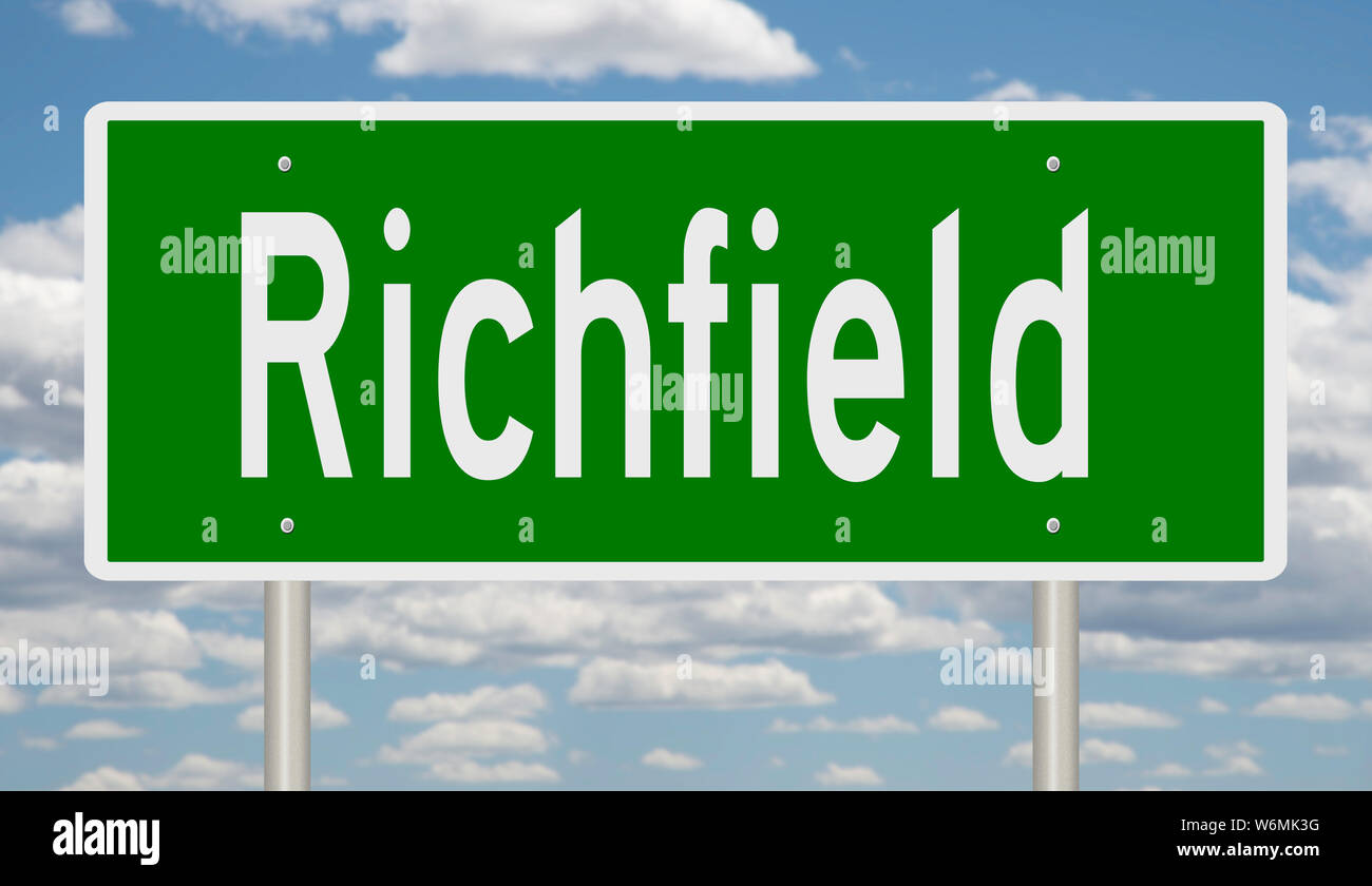 Rendering of a green highway sign for Richfield Stock Photo - Alamy