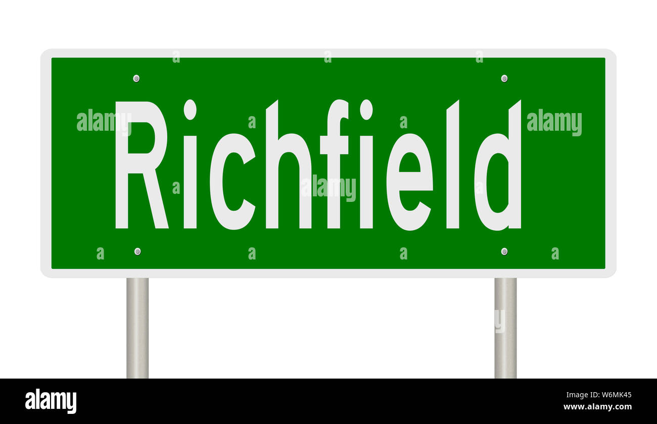 Rendering of a green highway sign for Richfield Stock Photo - Alamy