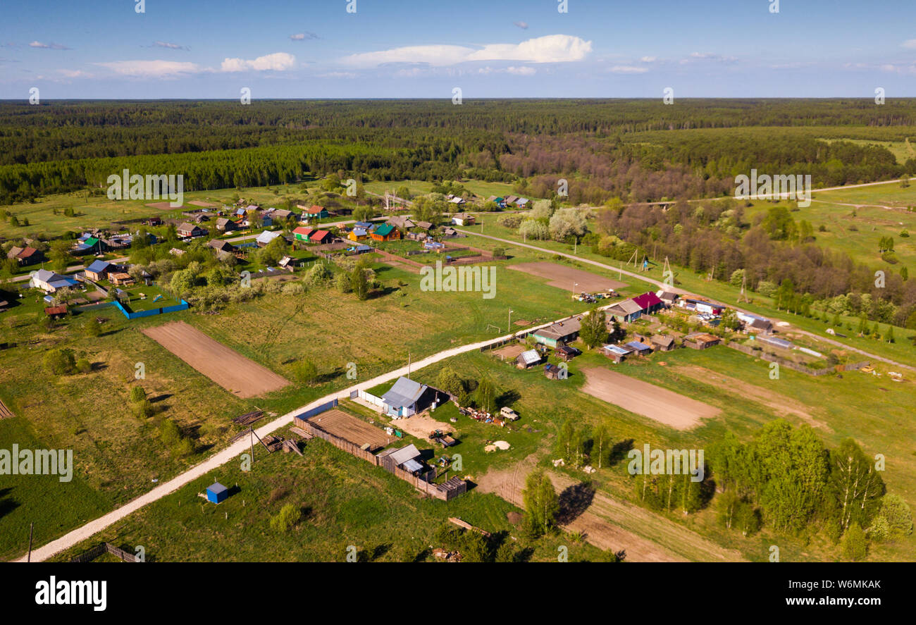 Aerial view of typical village of central Russia. Nikolo-Ushna ...