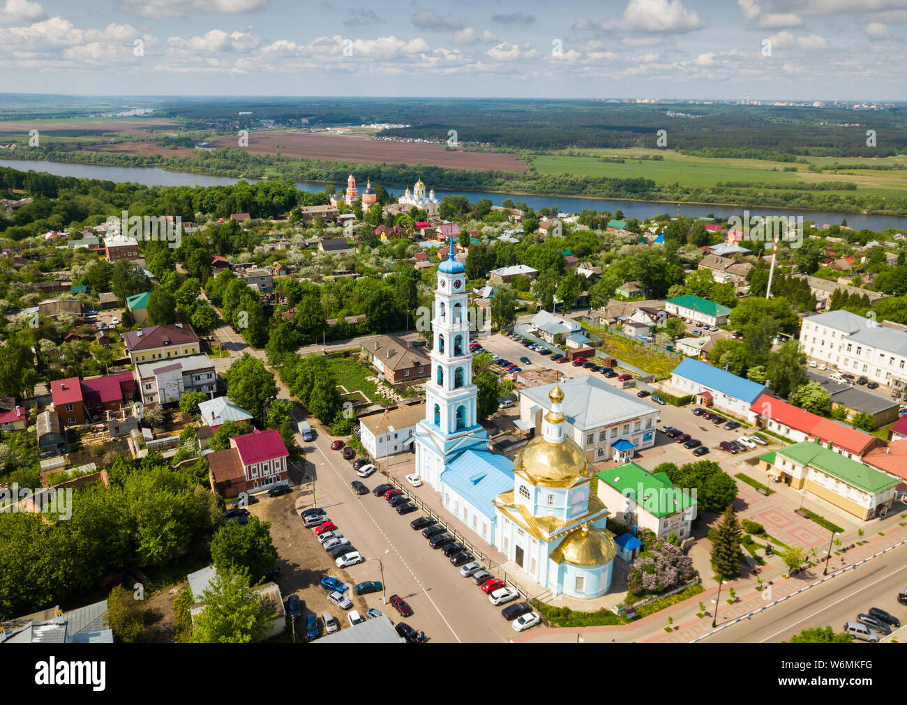 Panoramic view of Kashira town with Orthodox churches, Russia Stock ...