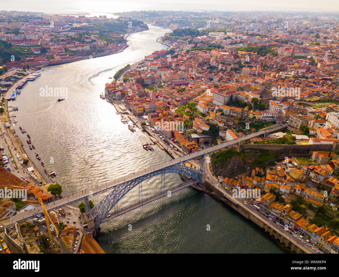 Porto city view with Douro river and Dom Luis I bridge, Portugal Stock ...