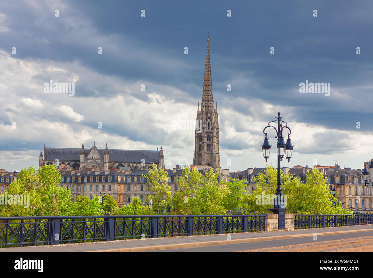 view of Basilica of St. Michael from Pont de Pierre in Bordeaux Stock ...
