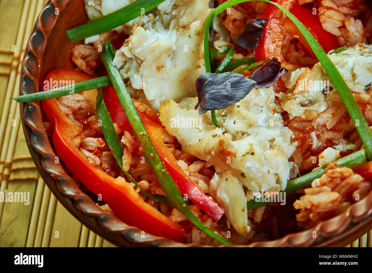 Nasi goreng with flaked snapper - Indonesian traditional dinner Stock ...
