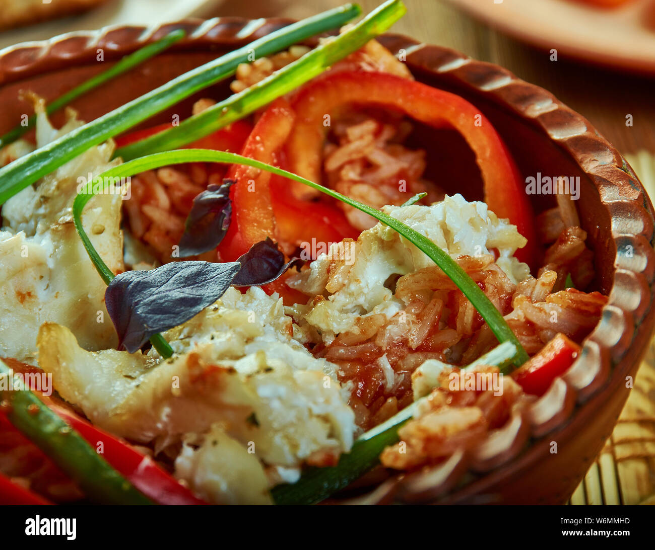 Nasi goreng with flaked snapper - Indonesian traditional dinner Stock ...