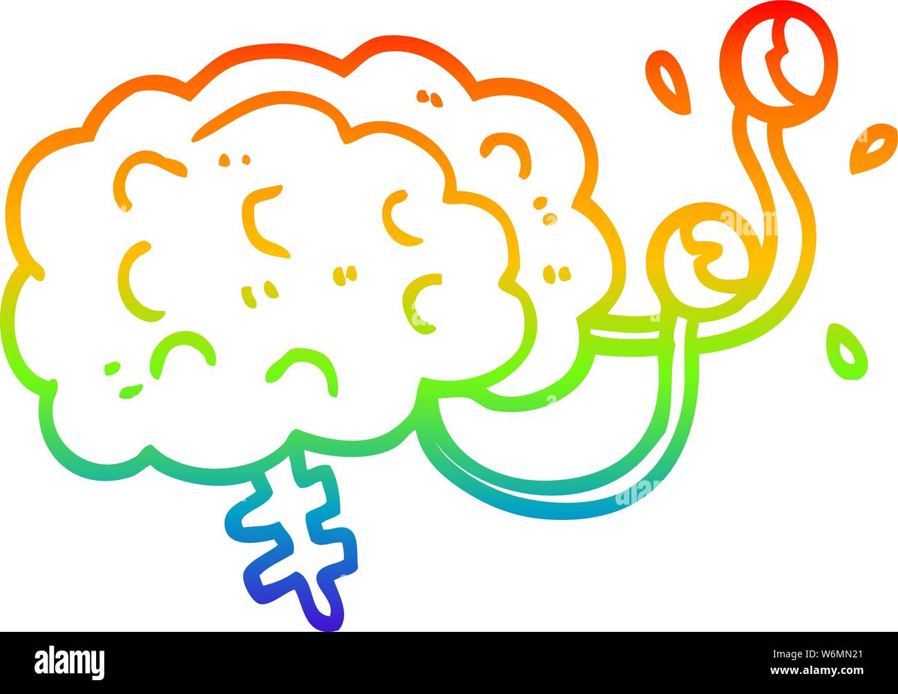 rainbow gradient line drawing of a cartoon monster brain Stock Vector ...