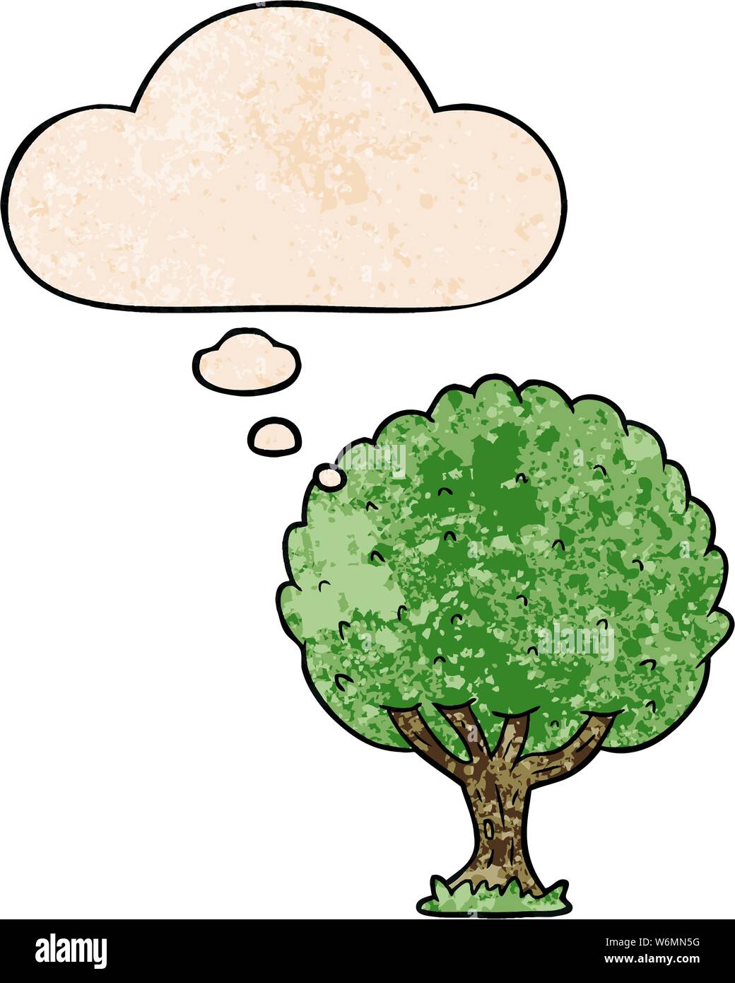 cartoon tree with thought bubble in grunge texture style Stock Vector ...