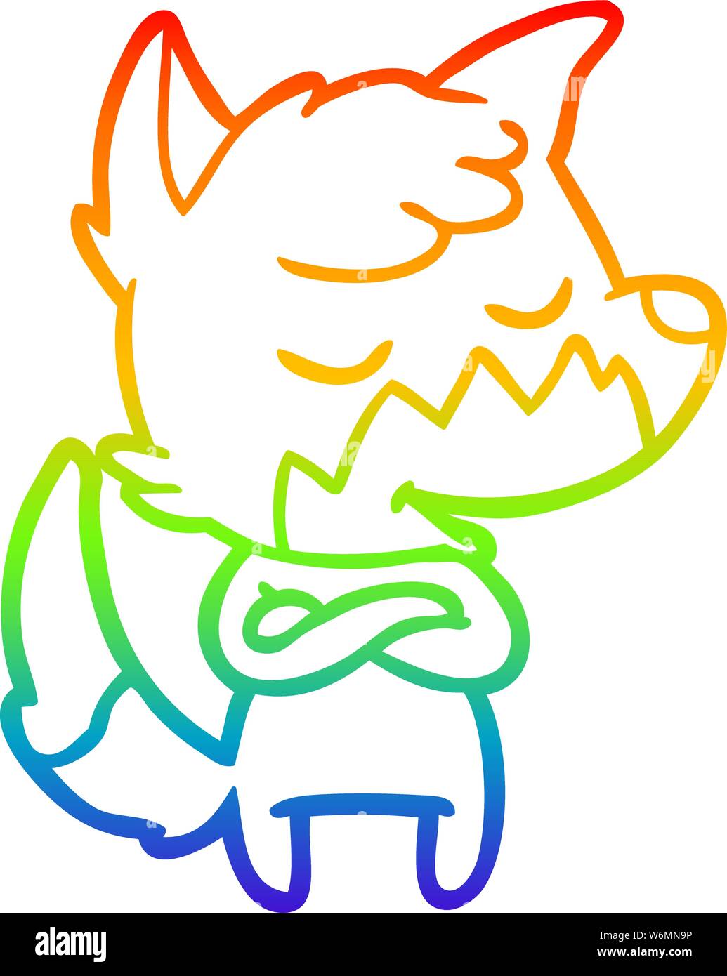 rainbow gradient line drawing of a friendly cartoon fox Stock Vector ...