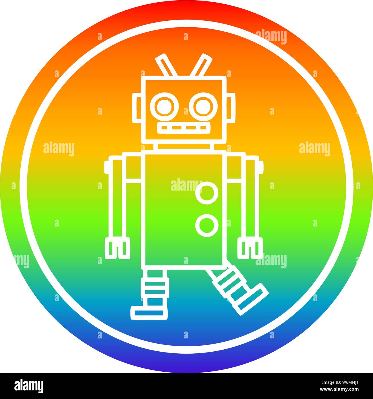 dancing robot circular icon with rainbow gradient finish Stock Vector ...