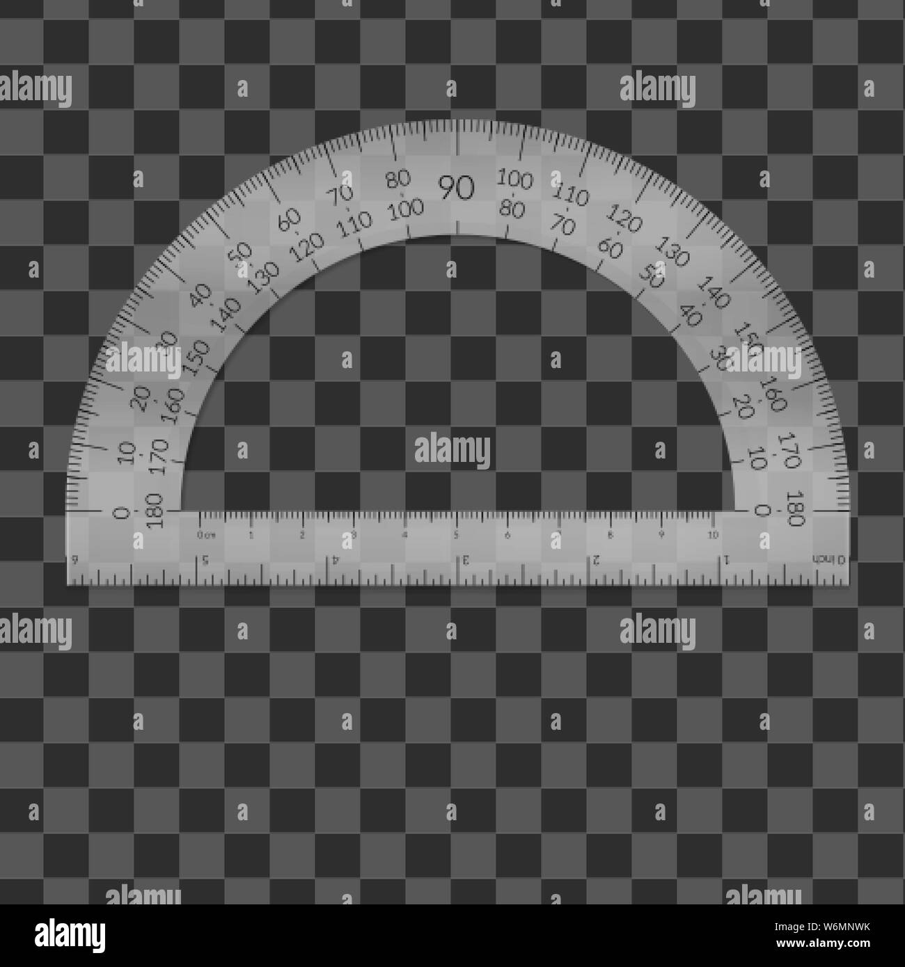 Plastic circular protractor with a ruler in metric and imperial units ...