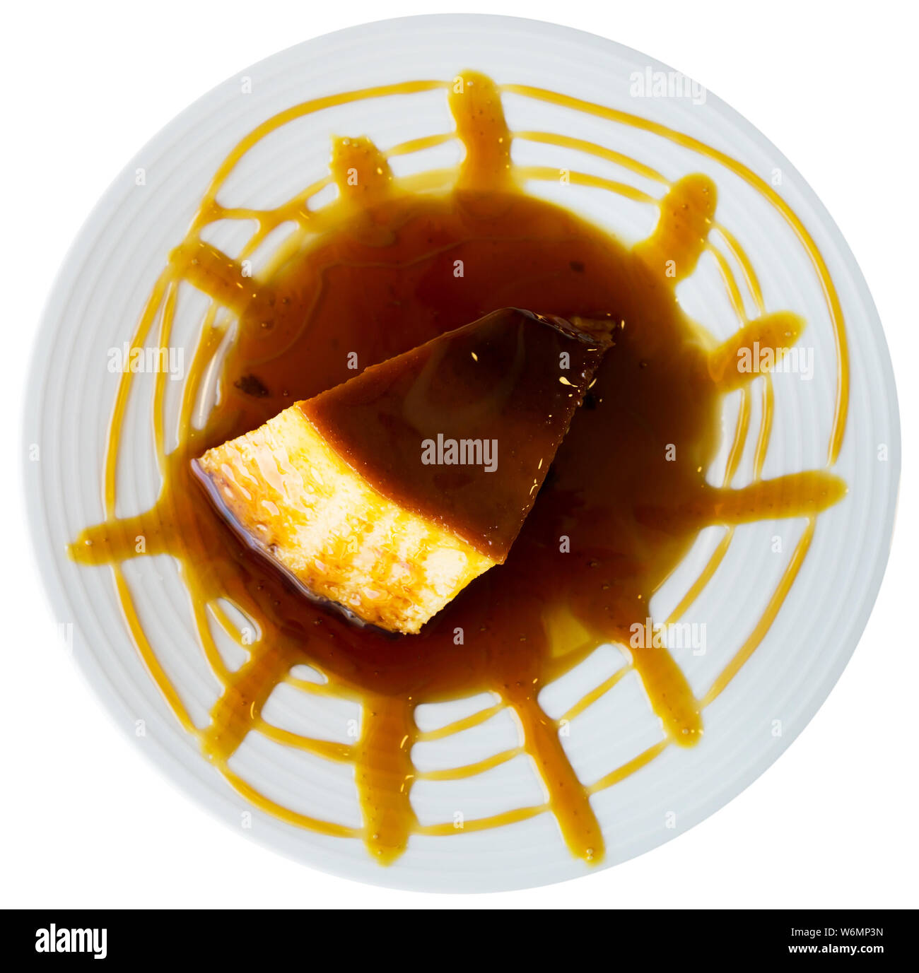 Flan con nata — typical catalan dessert of Catalonia. Isolated over ...