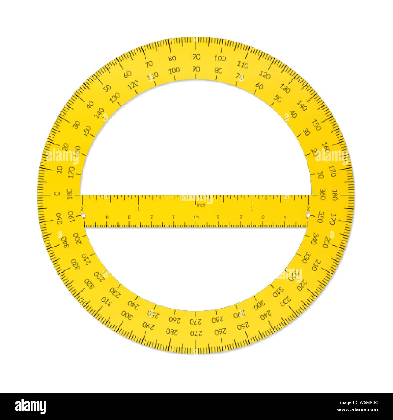 Plastic circular protractor with a ruler in metric and imperial units ...