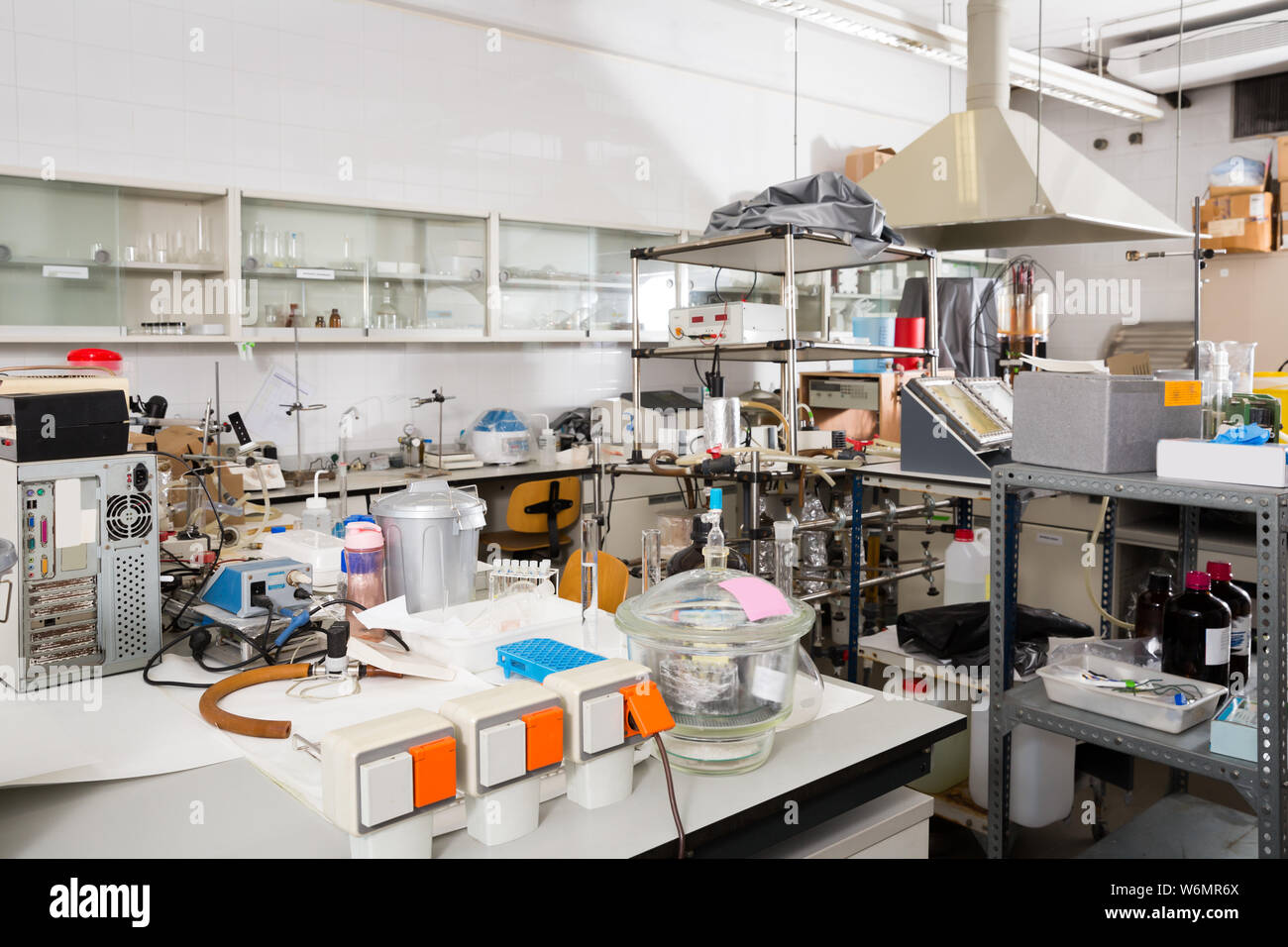 Biochemical lab interior with lab equipment and glassware Stock Photo ...