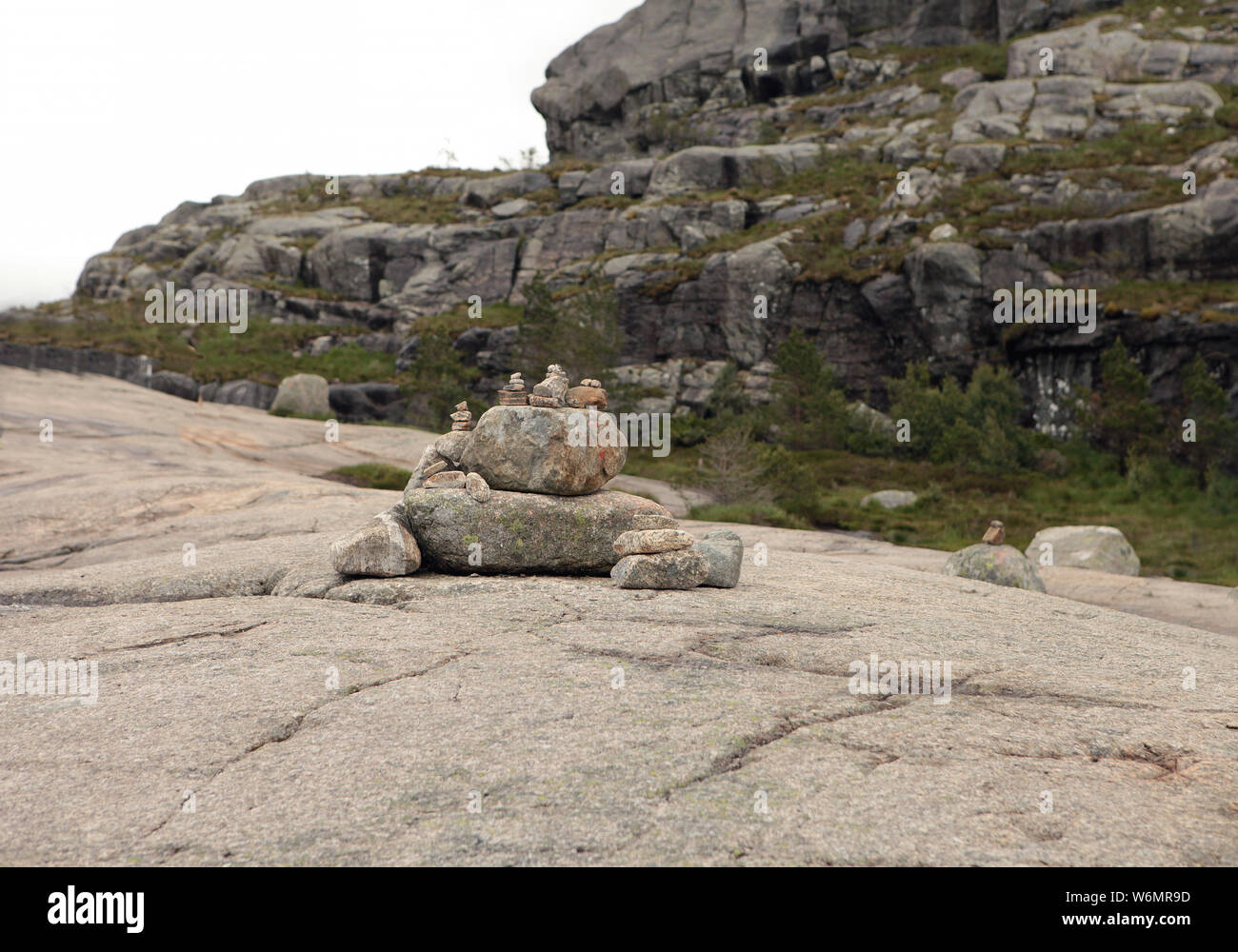 Granite rocks and mountains on the Road to the Cliff Preikestolen in ...