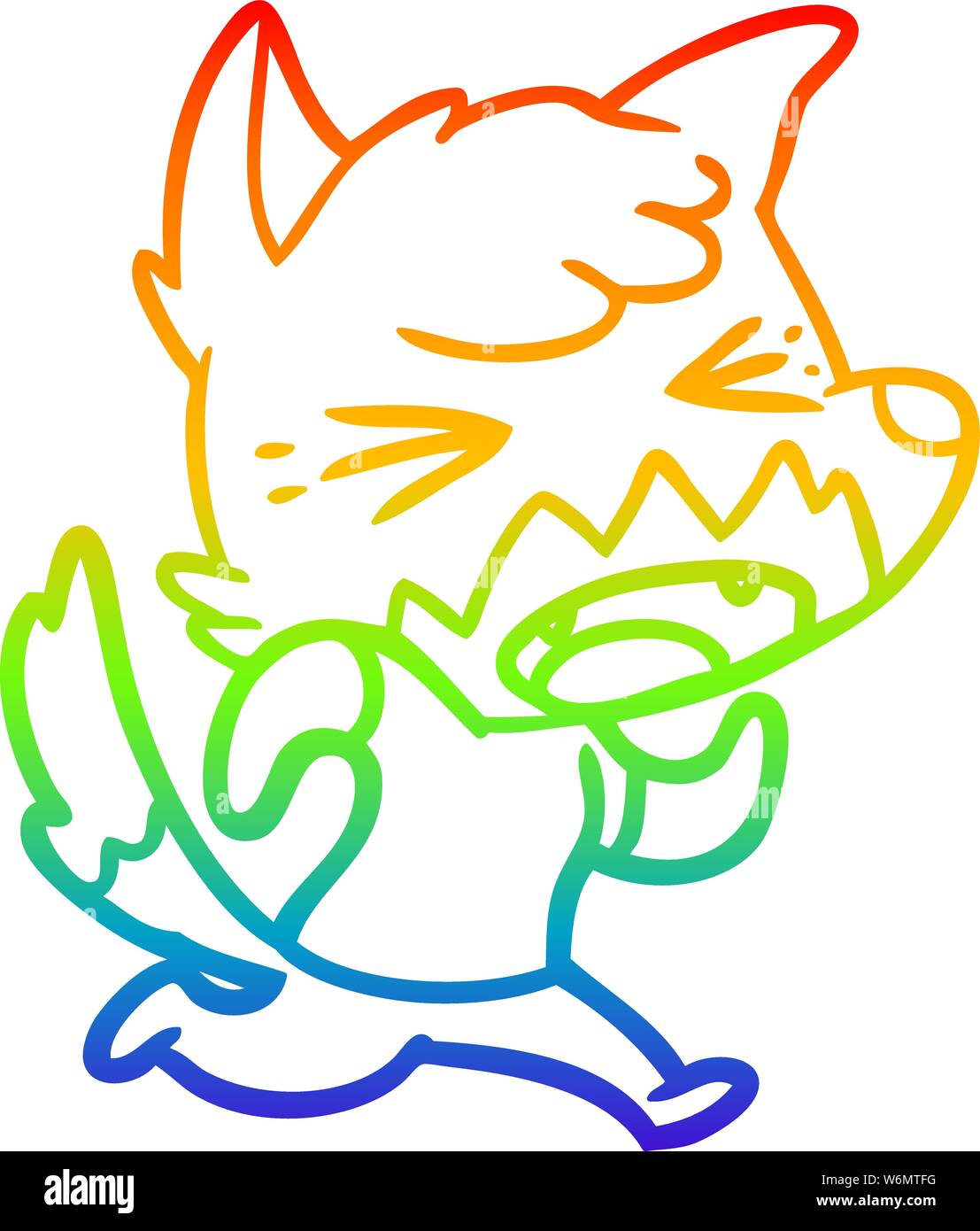 rainbow gradient line drawing of a angry cartoon fox running Stock ...